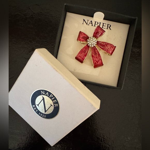 Napier | Jewelry | Napier Signed Red Bow Brooch In Box | Poshmark